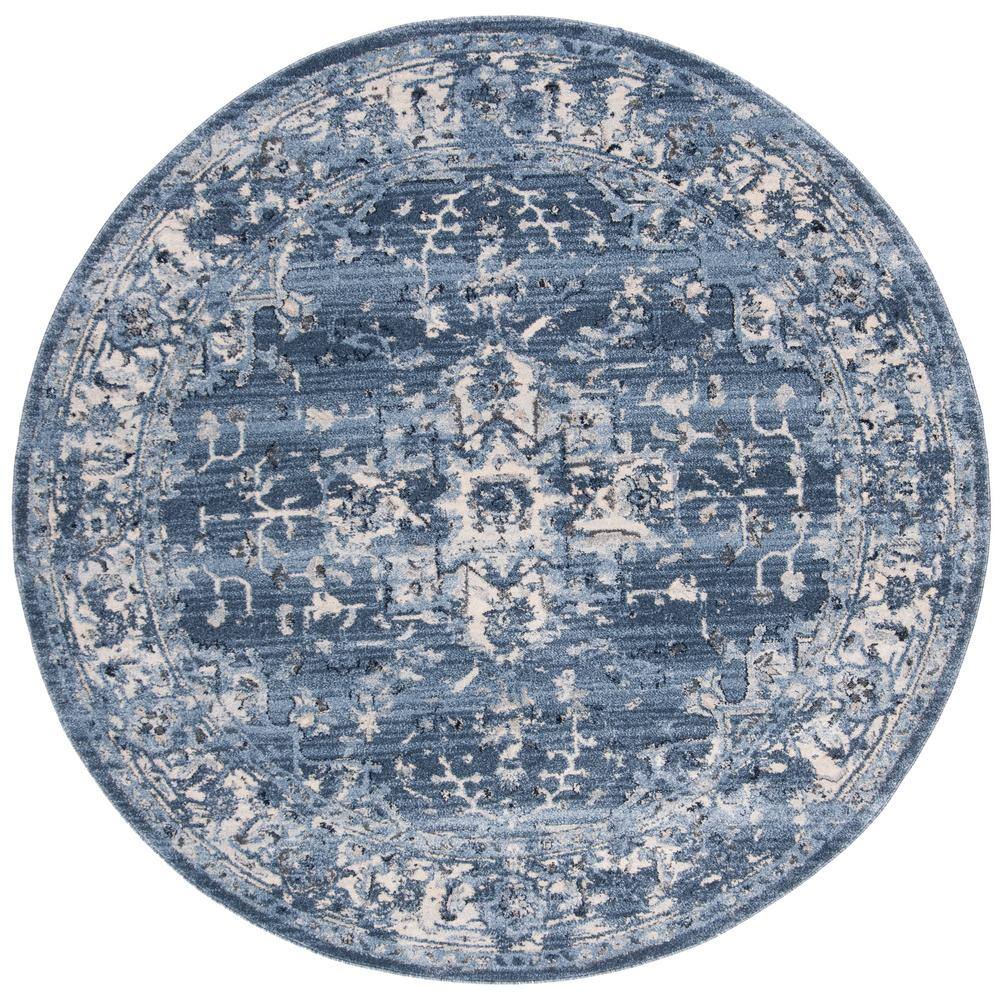 SAFAVIEH Charleston Navy/Cream 8 ft. x 8 ft. Distressed Border Round ...