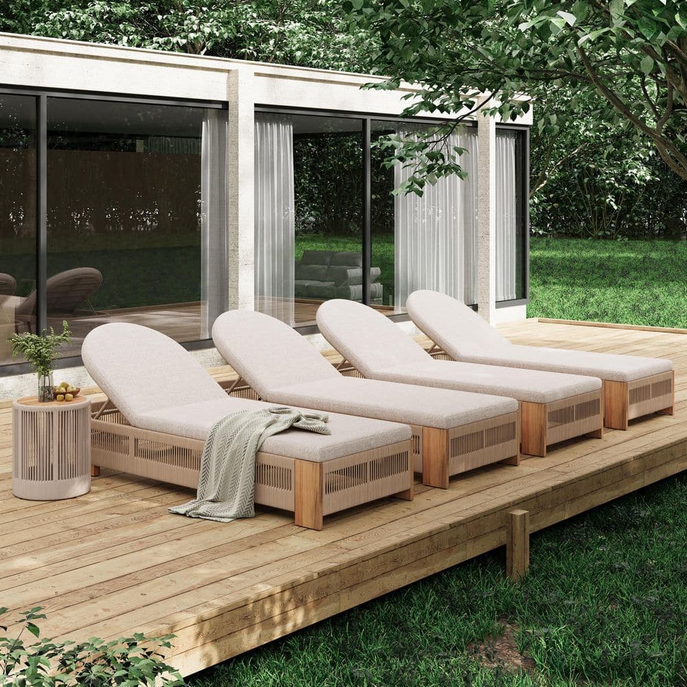 9-Piece Teak Outdoor Adjustable Back Patio Chaise Lounge with Teak Side ...