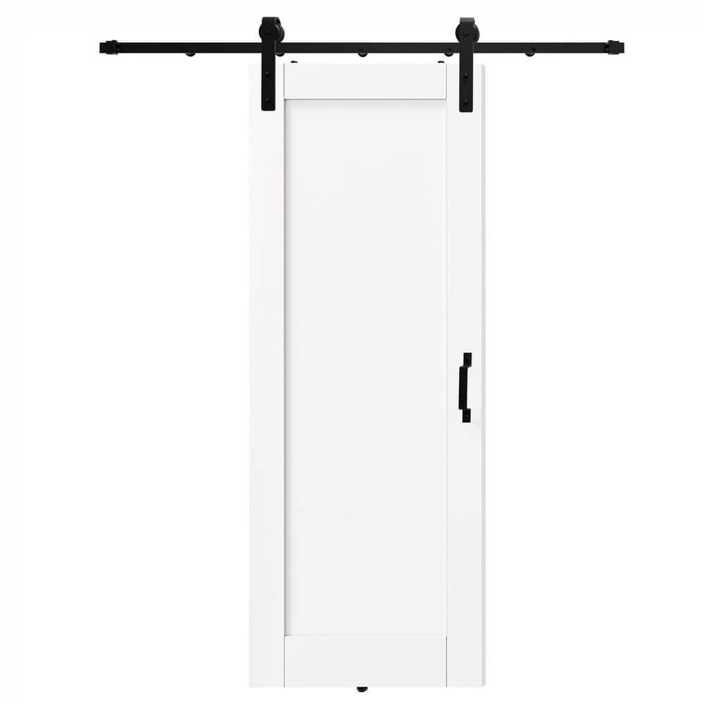 TENONER 32 in. x 80 in. 1 Panel Core White Primed Pine Wood Barn Door ...