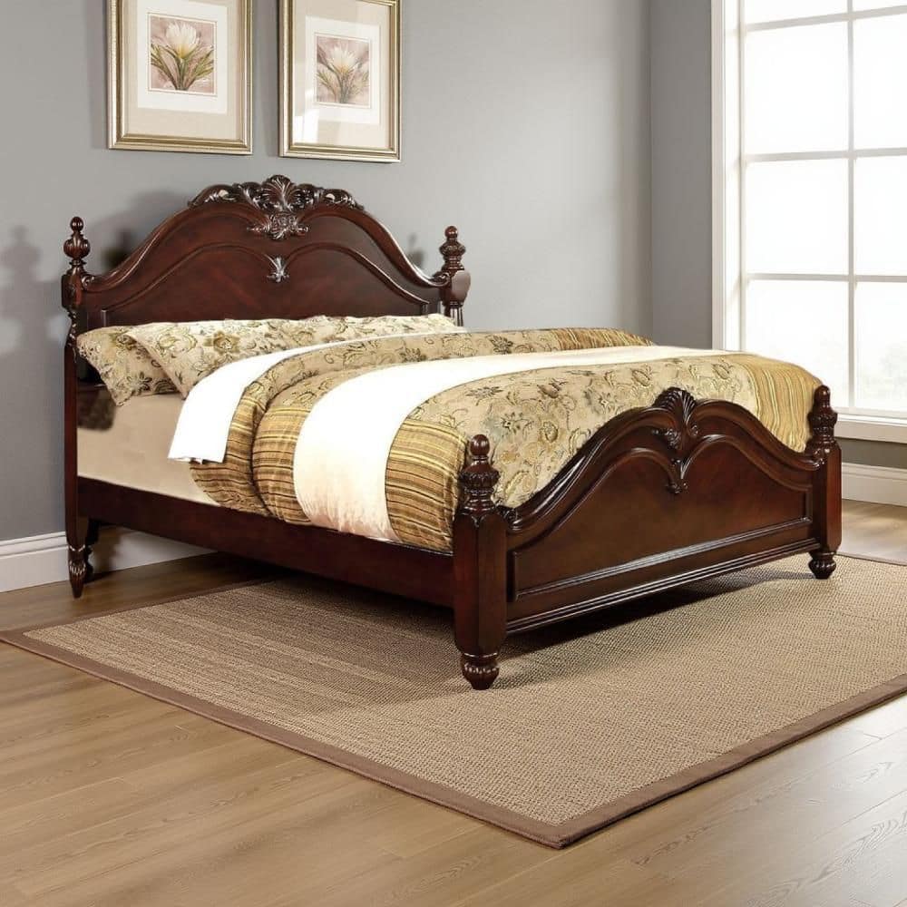 Benjara Baroque Brown Wood Frame Queen Size Panel Bed with Scalloped ...