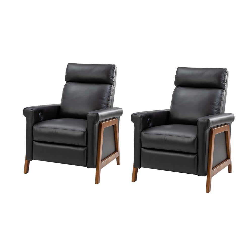 JAYDEN CREATION Laura 28.75 Wide Black Genuine Leather Power Recliner ...