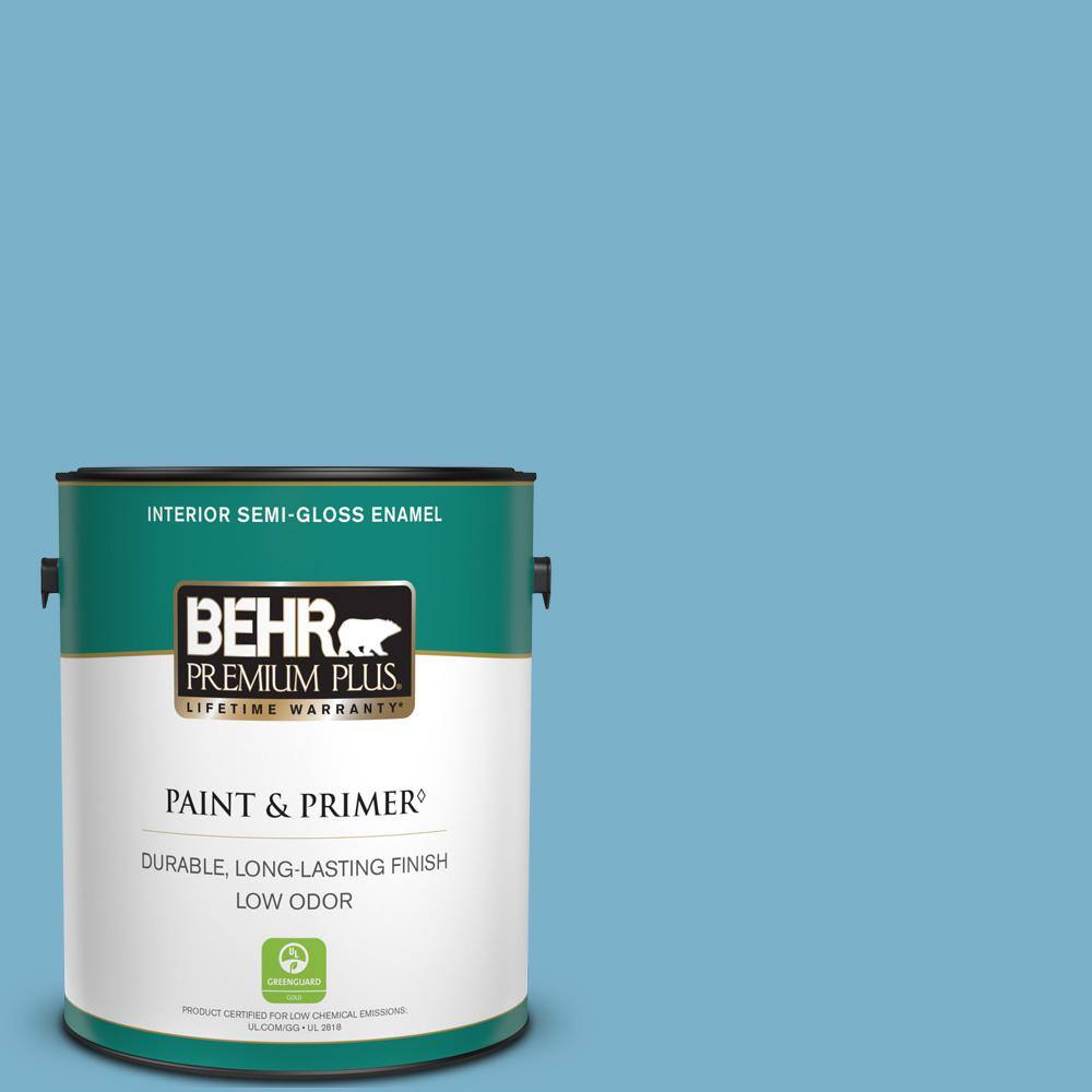 BEHR PREMIUM PLUS 1 gal. #M490-4 Frisky Blue Semi-Gloss Enamel Low Odor ...