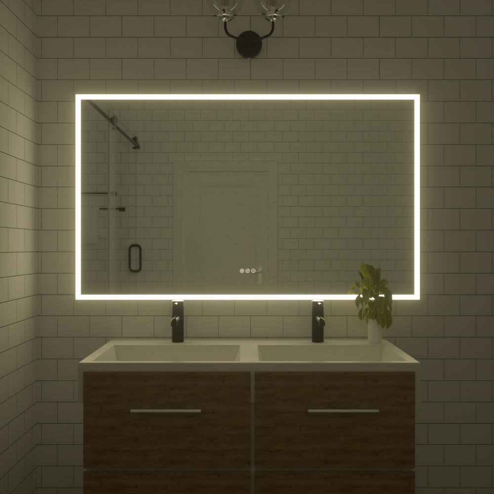 TaiMei 60 in. W x 36 in. H Frameless LED Single Bathroom Vanity Mirror ...
