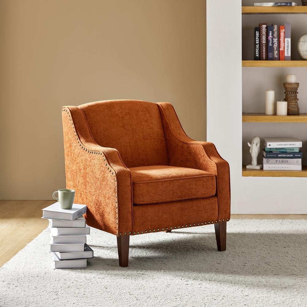 JAYDEN CREATION Mornychus Rust Streamlined Armchair with Nailhead Trim ...