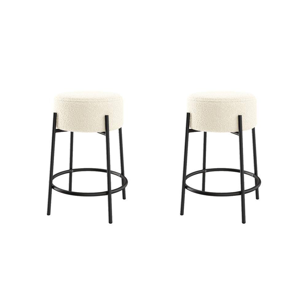Nathan James Isaac 24 in. Boucle White Backless Metal Counter Stool ...