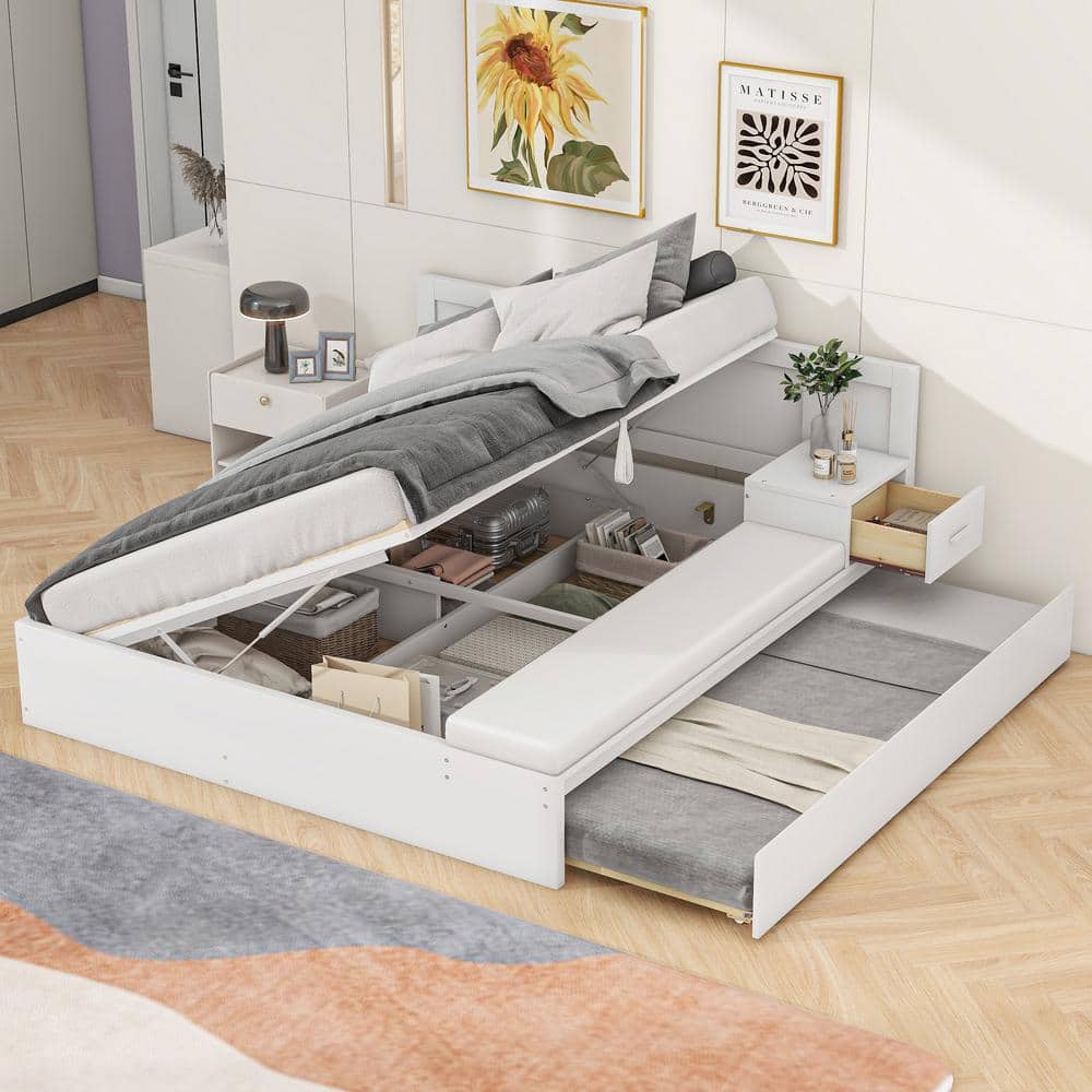Harper & Bright Designs White Wood Frame Full Platform Bed with ...