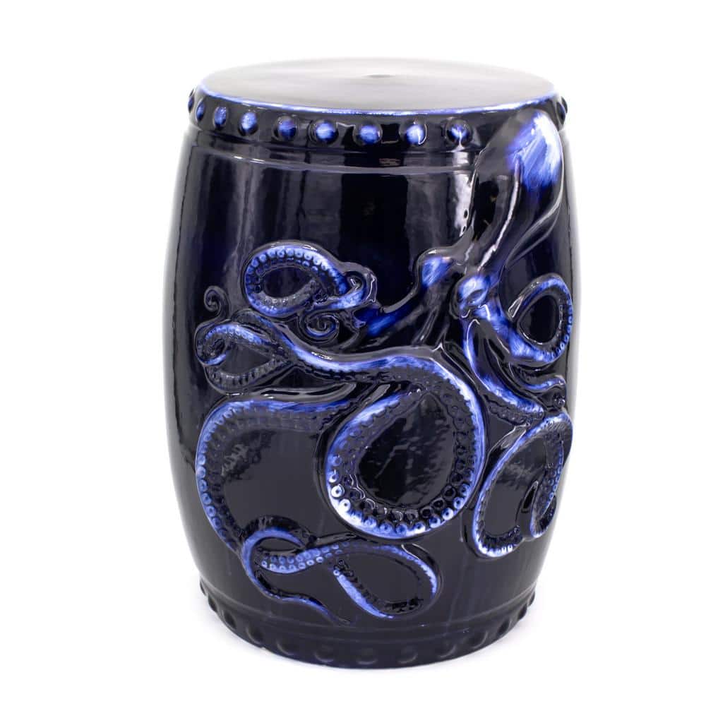 Grotto Deep Blue Kraken Ceramic Barrel Stool 32040 - The Home Depot