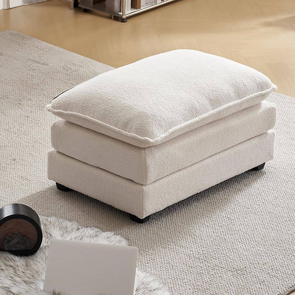 Karl home Double-Layer Cushion White Chenille Rectangle Medium Ottoman ...