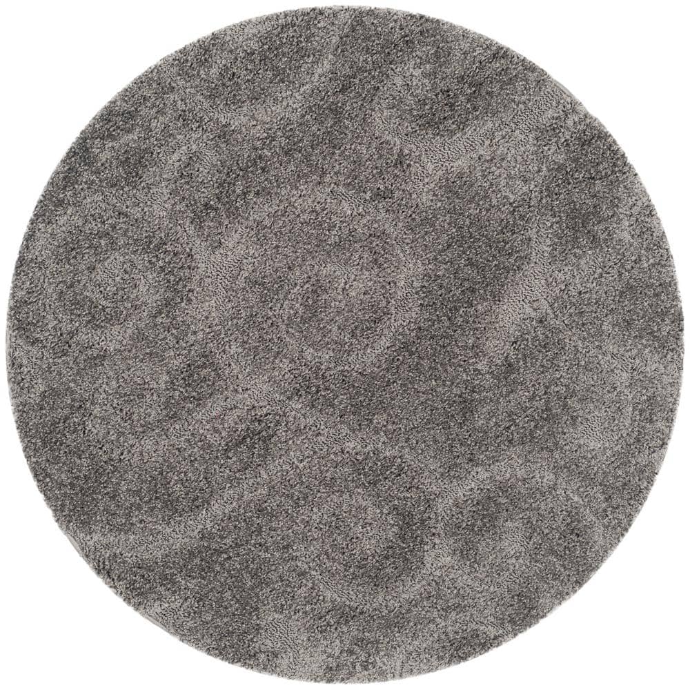 SAFAVIEH Florida Shag Gray 4 ft. x 4 ft. Round Floral Area Rug SG455 ...