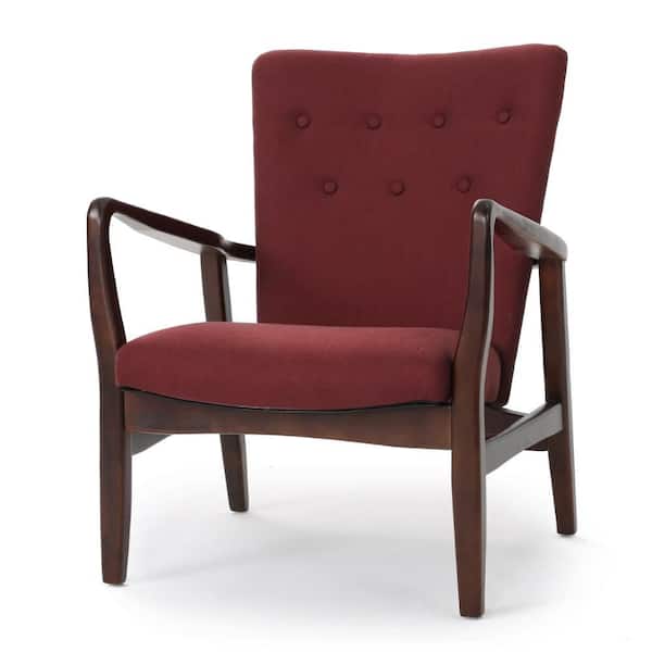 Benjara Mimi Brick Red and Brown Fabric Accent Chair with Tufted ...