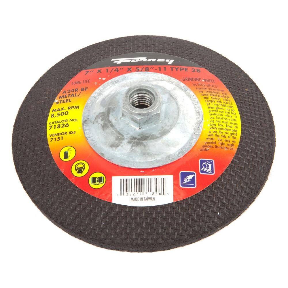 Forney 7 in. x 1/4 in. x 5/8 in.-11 Threaded Metal Type 28 Grinding ...