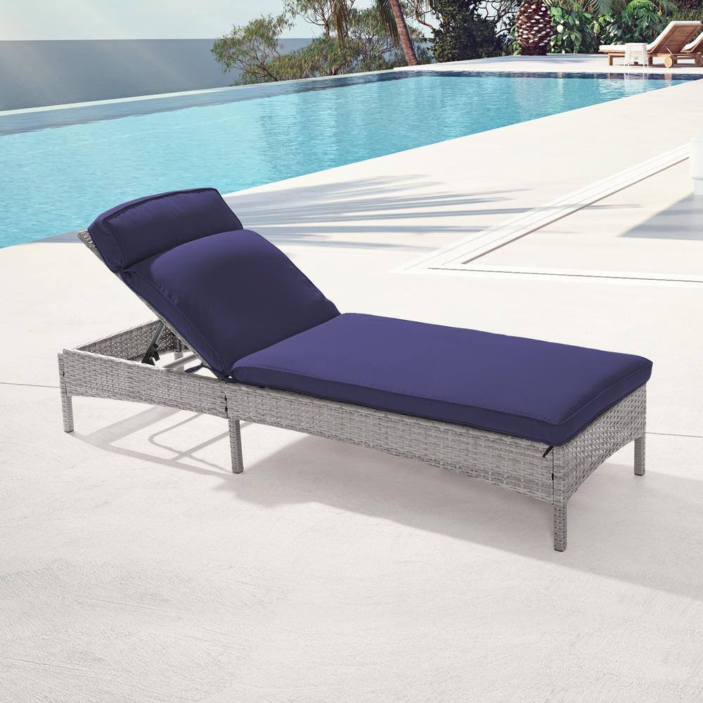 Sonkuki Outdoor Patio Wicker Chaise Lounge Chairs with Adjustable Inclination Angles, Navy Blue ...