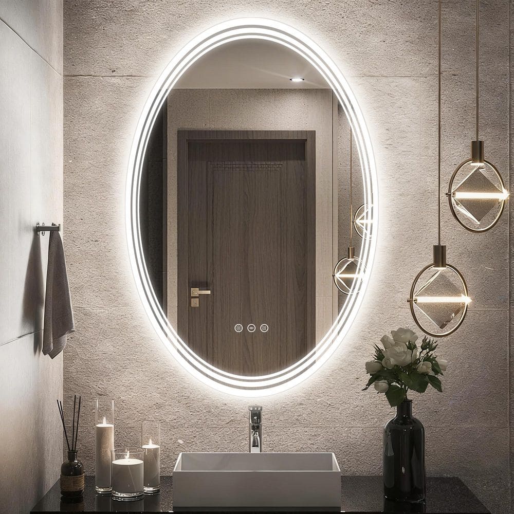 Sxiawe 24 in. W x 36 in. H Oval LED Anti-Fog Frameless With Front Light ...