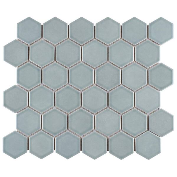 Merola Tile Tribeca 2 in. Hex Glossy Mist 11-1/8 in. x 12-5/8 in ...