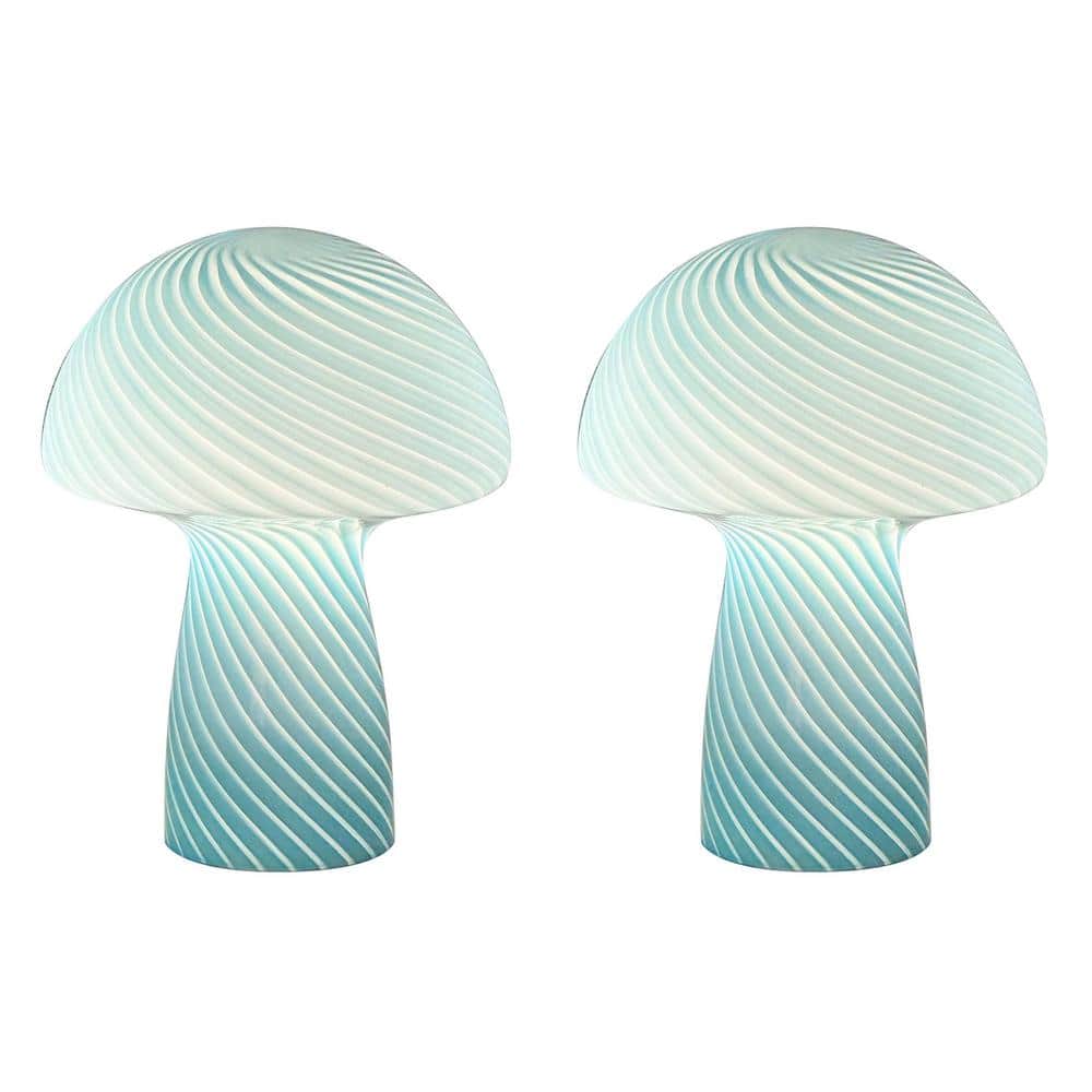 Uixe Mushroom 9.05 in. Modern Bedside Table Lamp with Blue Strips Glass ...