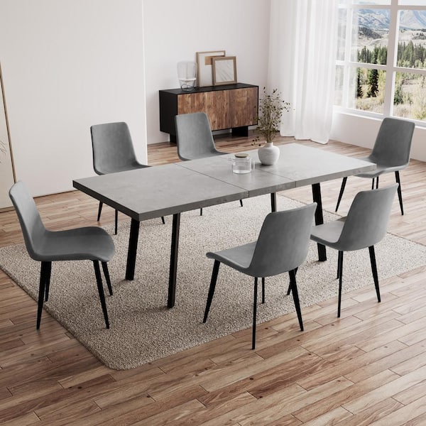 GOJANE 78.7 in. Rectangle Mid Century Extendable Kitchen Table for Dining Room with 4 Steel Legs and 6 Grey PU Chairs W1314S00001LWY The Home Depot