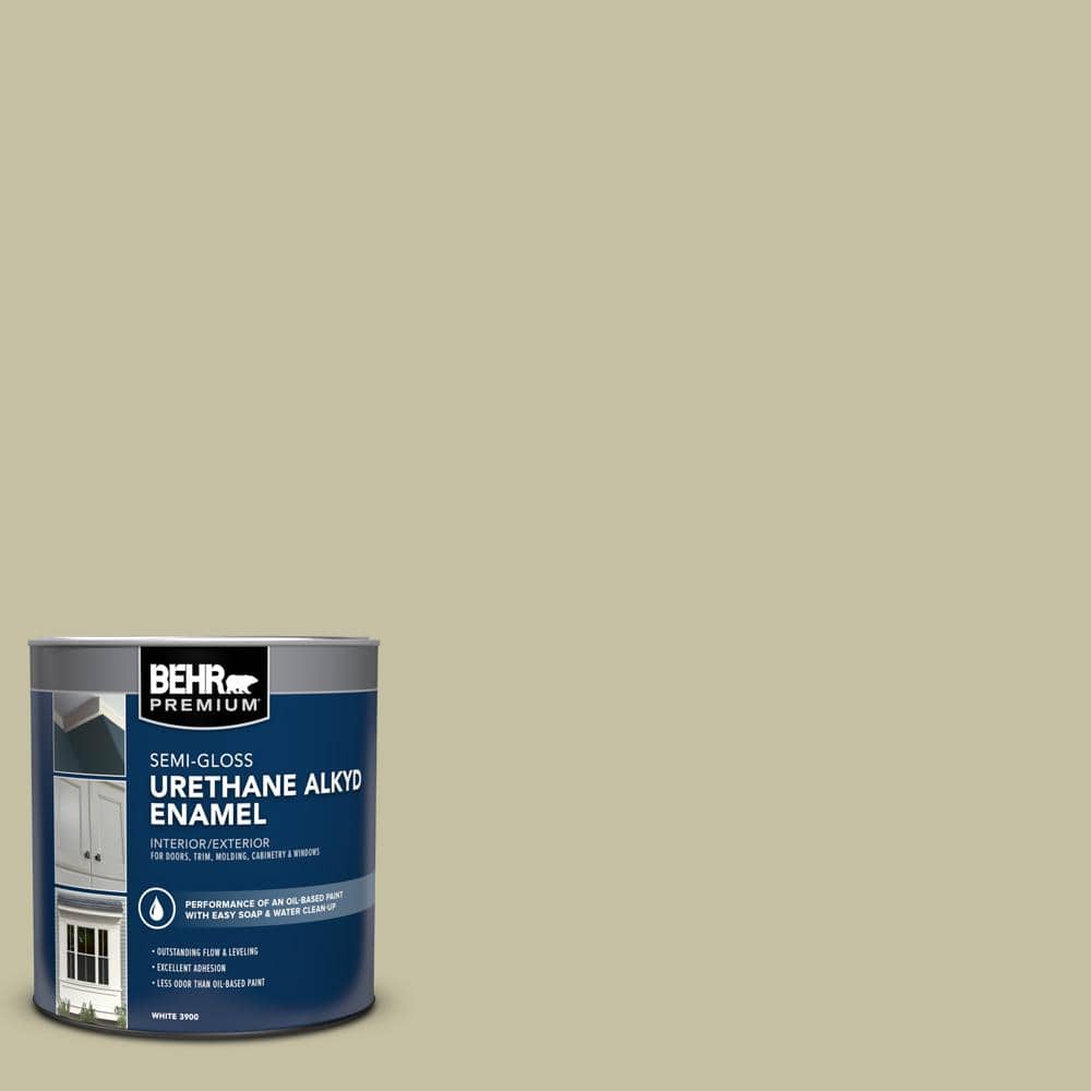 BEHR PREMIUM 1 qt. #S350-3 Washed Olive Semi-Gloss Enamel Urethane ...