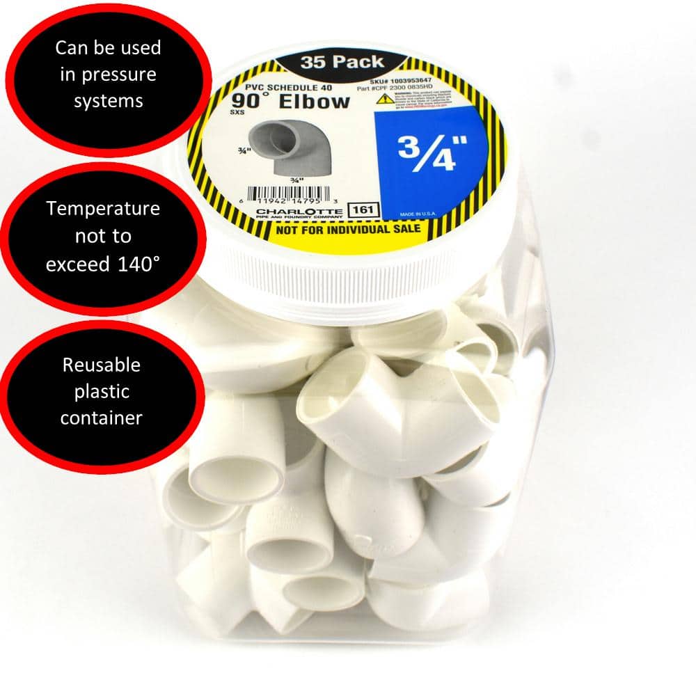 Charlotte Pipe 3/4 in. x 3/4 in. 90 Degree PVC Socket x Socket Elbow ...