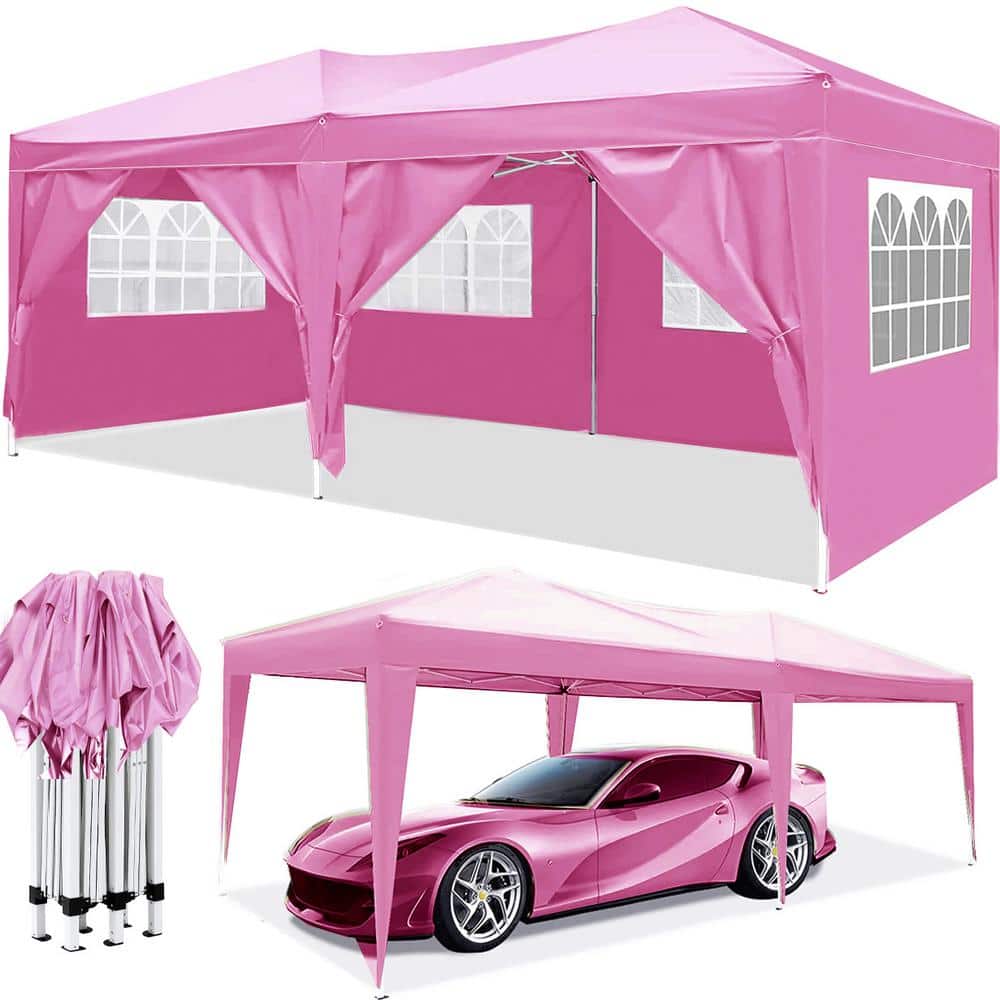 Zeus & Ruta 10 ft. x 20 ft. Pink Pop Up Canopy Outdoor Portable Folding ...
