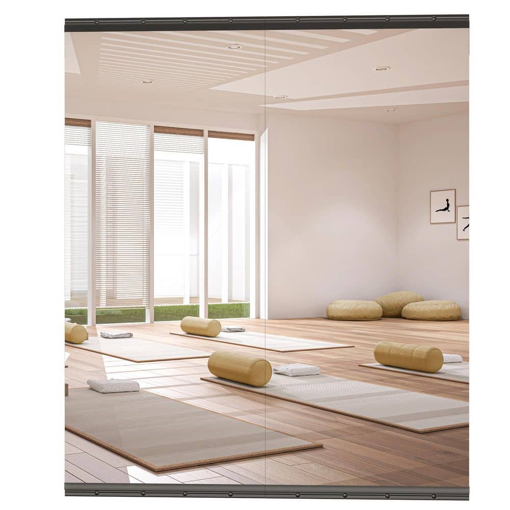 Vosuja 2 Pieces 28 in. W x 63 in. H Black Rectangle Frameless Wall ...