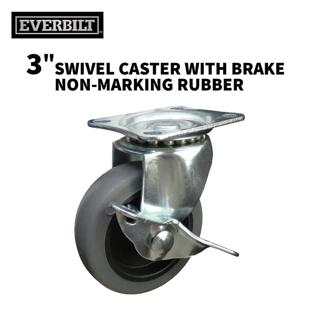 Everbilt 3 in. Gray Rubber Like TPR and Steel Swivel Plate Caster with ...