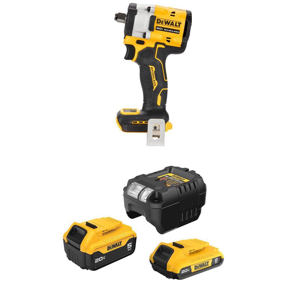 DEWALT ATOMIC 20V MAX Lithium-Ion Cordless Brushless 1/2 in. Variable Speed Impact Wrench with 5 ...