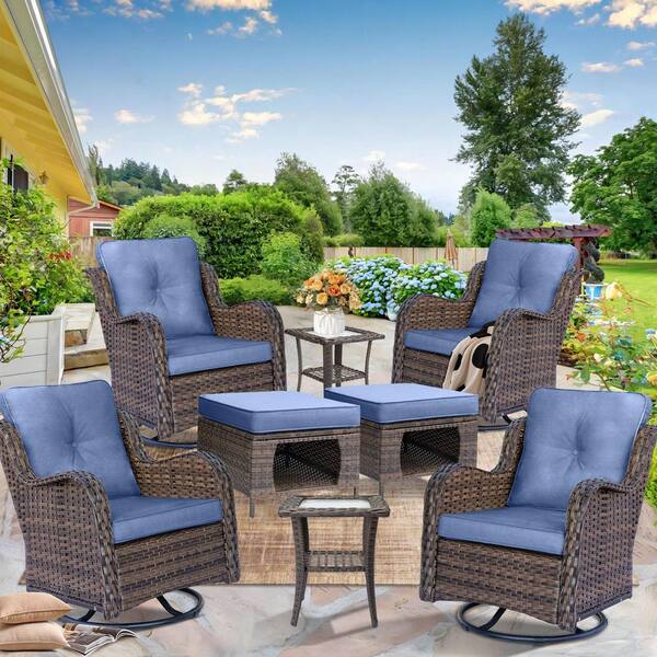 DWIOM Brown 8-Piece Wicker Patio Conversation Set Swivel Rocking Chairs ...