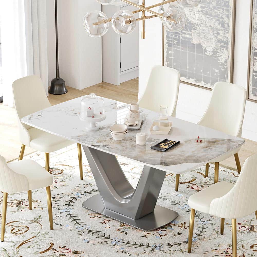 Magic Home 70.87 in. Pandora Sintered Stone Tabletop Bottom V Gunmetal ...