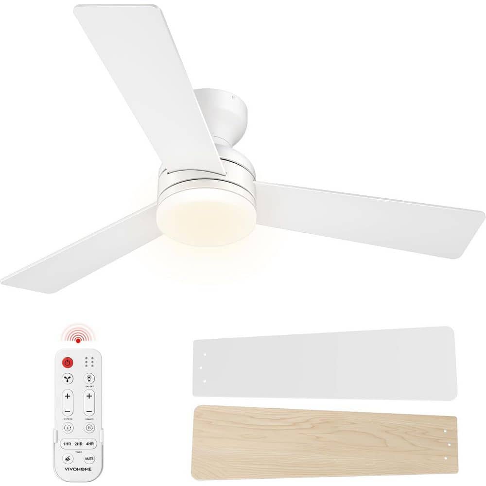 VIVOHOME 42 in. Smart Indoor White Flush Mounted Ceiling Fan with 3 ...