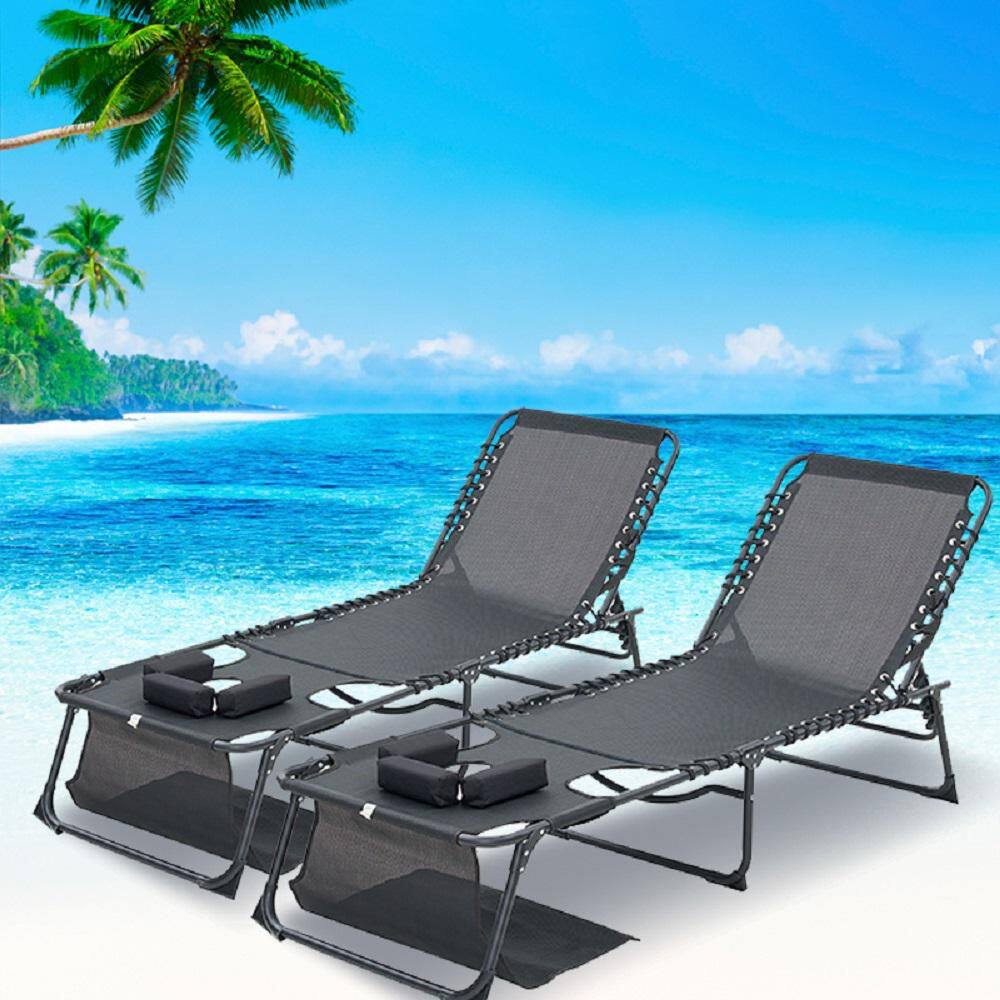 Tenleaf Black 2 Sets Folding Metal Steel Outdoor with Adjustable 5 ...