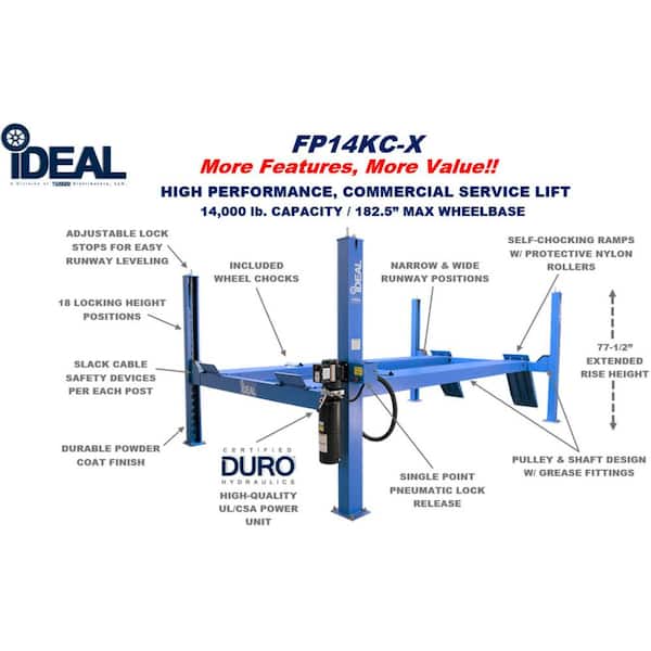 TUXEDO iDEAL FP14KC-X 4 POST CAR LIFT 14000 lbs. Capacity FP14KC-X ...