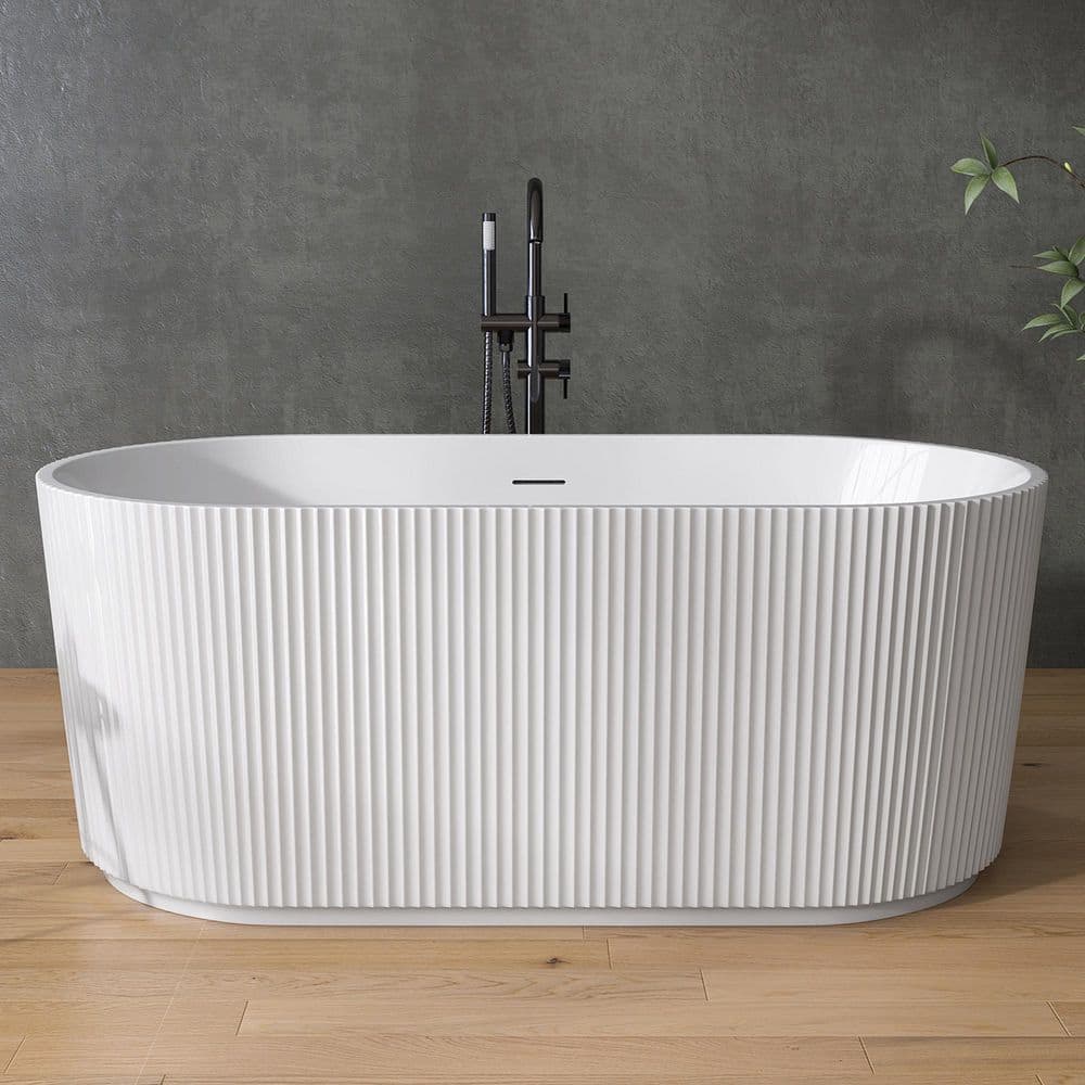 Zeafive Lax 59 in. x 29.53 in. Freestanding Soaking Bathtub Flatbottom ...
