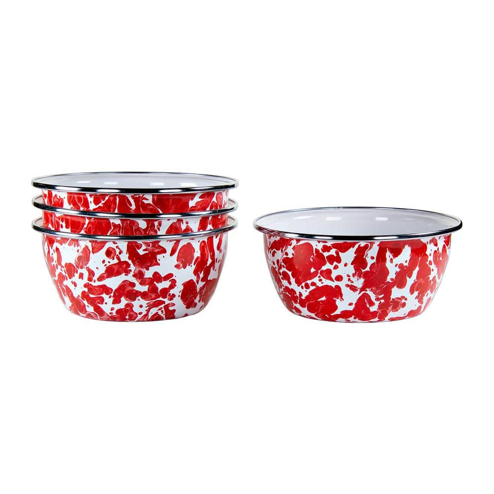 Golden Rabbit Red Swirl 24 fl. oz. Enamelware Salad Bowls (Set of 4 ...