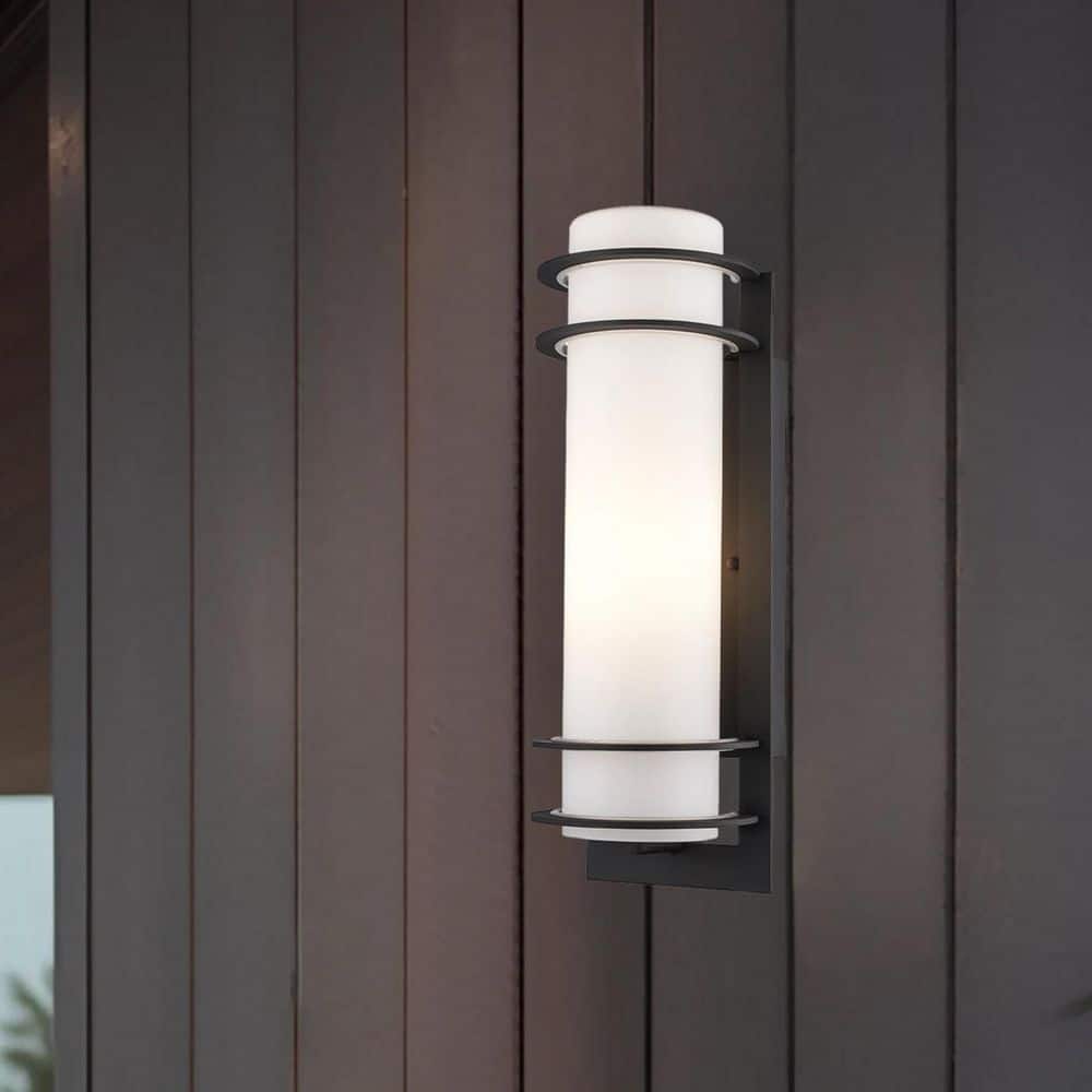 Bel Air Lighting Zephyr 16.25 in. 1-Light Black Cylinder Outdoor Wall ...
