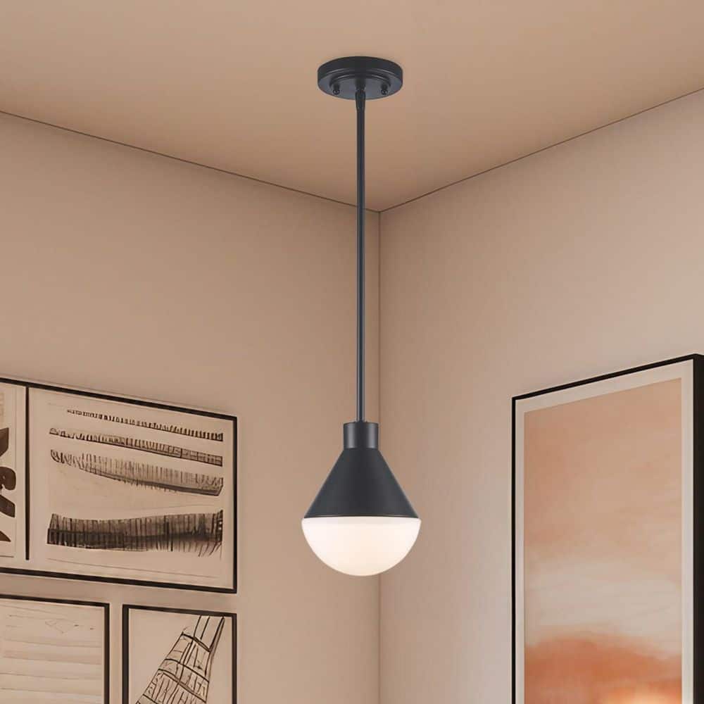 Monteaux Lighting Ari 1-Light Black Pendant Light Fixture with White ...