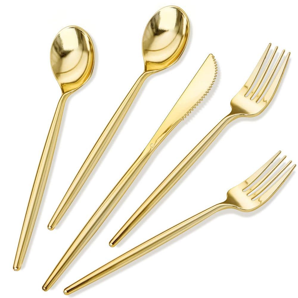 Numhew 180-Piece Luxury Gold Plastic Flatware Serving Sets, Heavy Duty ...