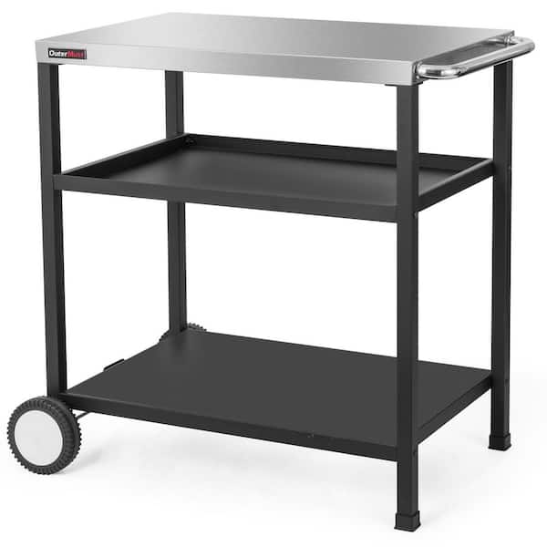 outermust 3-Level Stainless Steel Movable Outdoor Grill Cart and with 2 ...