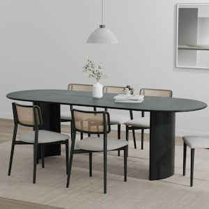Dovelina Haiden Modern Oval Oak Wood Top Black 67 in. Double Pedestal Base Dining Table Seats 6 ...