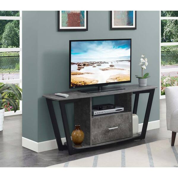 Convenience Concepts 60 in. Graystone 1 Drawer TV Stand with Shelves Cement Black