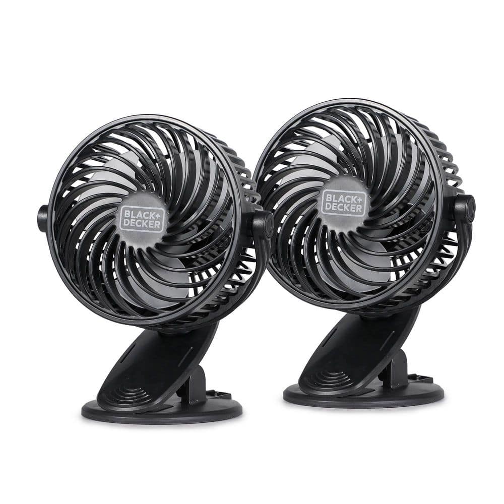 BLACK+DECKER 4 in. 3-Fan Speeds Portable Clip Desk Fan in Black, 2 ...