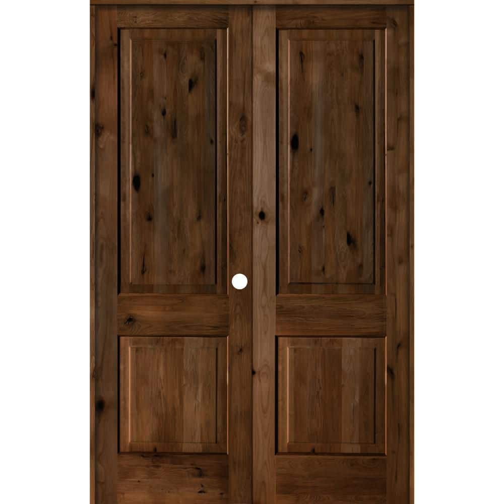 Krosswood Doors 56 in. x 96 in. Rustic Knotty Alder 2-Panel Square Top ...