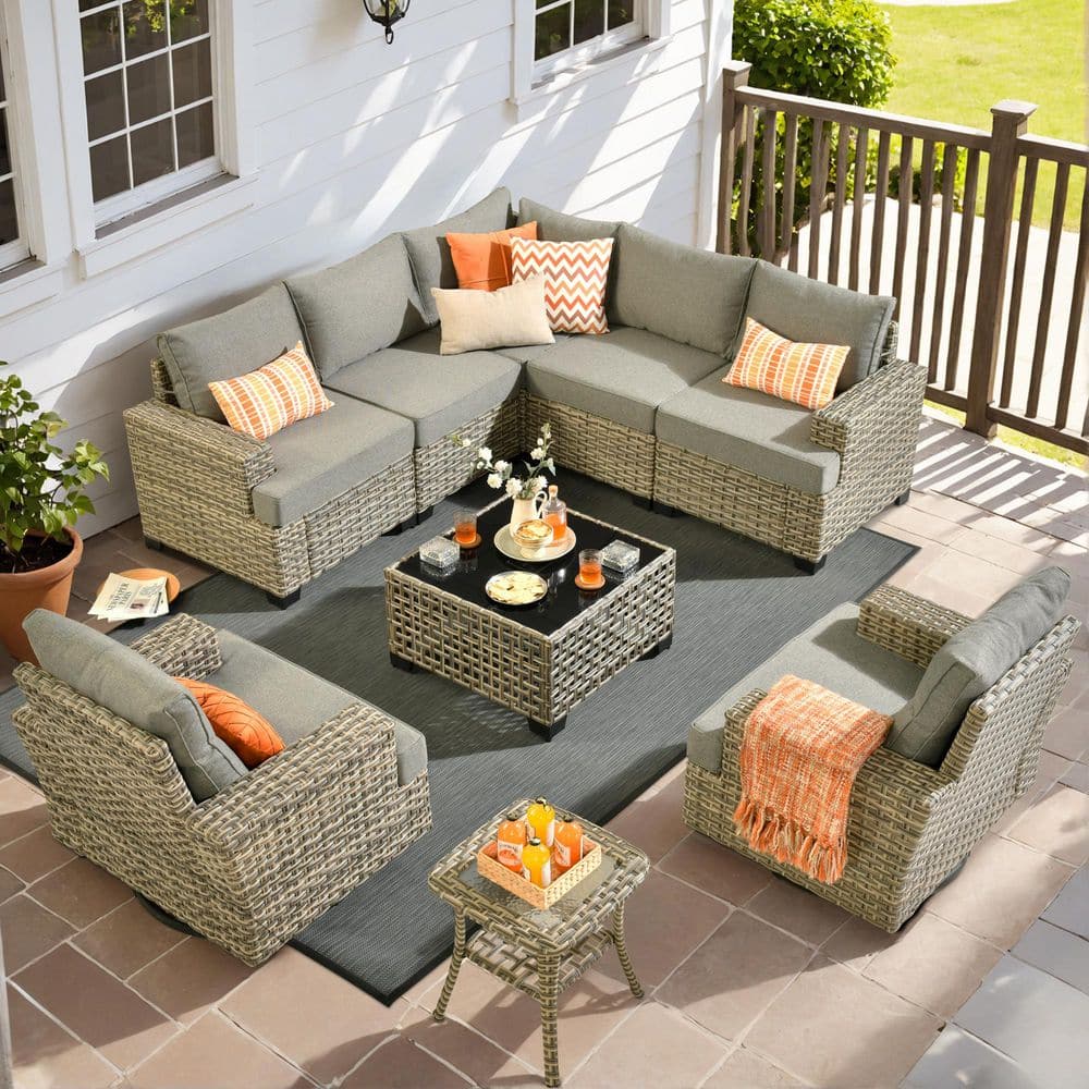 XIZZI Riant 9 Pieces Wicker Patio Conversation Seating Sofa Set with ...