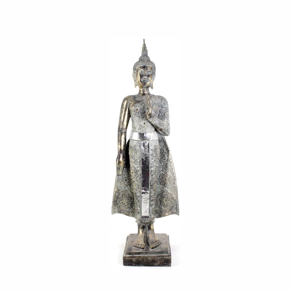 Zaer Ltd. International 37.8 in. Tall in Silver Finish Polyresin Buddha ...