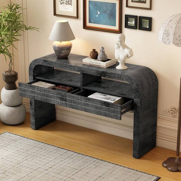 Braxton Furniture Modern Console Table, Curved Entryway Table With 3 ...