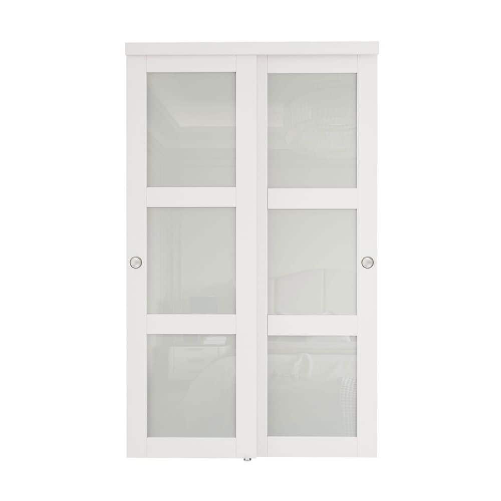 EH PUERTA 48 in. x 80 in. 3-Lites Tempered Frosted Glass MDF Closet ...