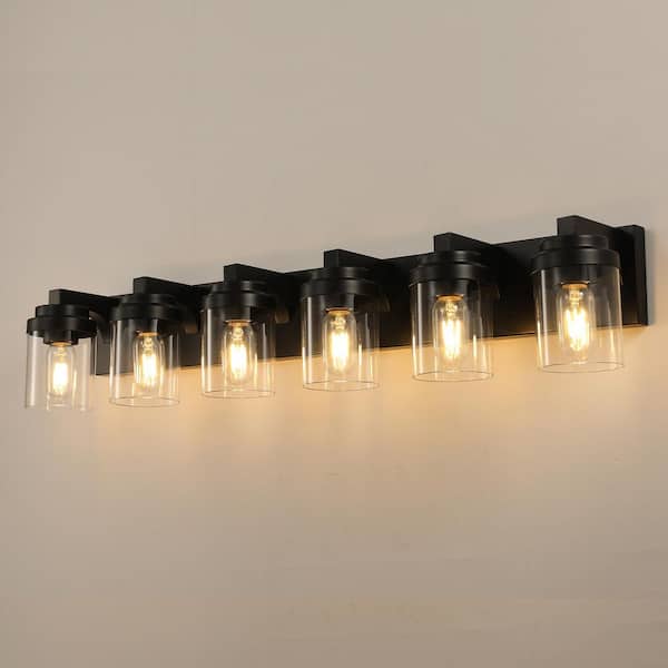 Lasaideal 38 in. 6-Light Black Bathroom Vanity Light Fixture with Clear ...