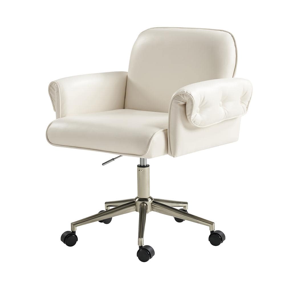 JAYDEN CREATION Gus Faux Leather Swivel Ergonomic Task Chair in Ivory ...