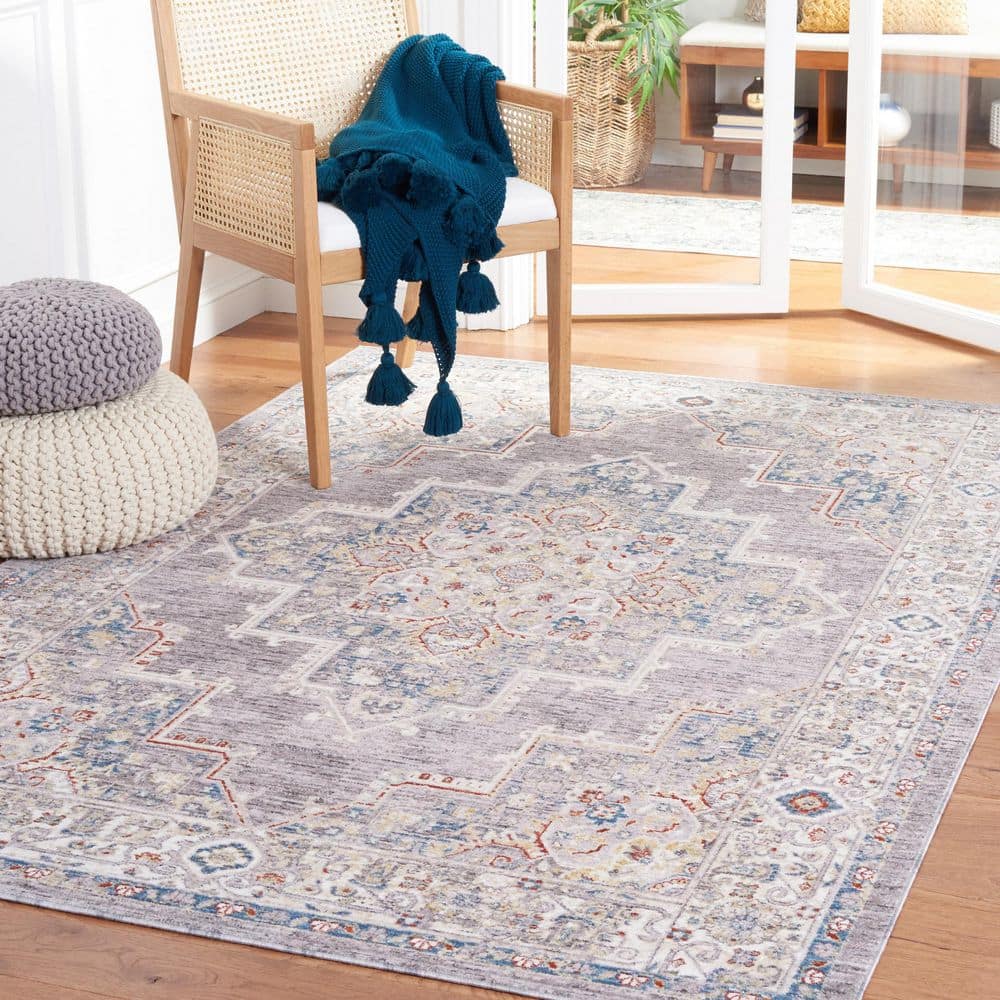 SAFAVIEH Olympia 9 ft. x 12 ft. Dark Gray/Beige Ornate Medallion Area ...