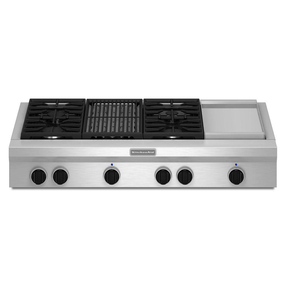 KitchenAid 48 in. Gas Cooktop in Stainless Steel with Grill, Griddle ...