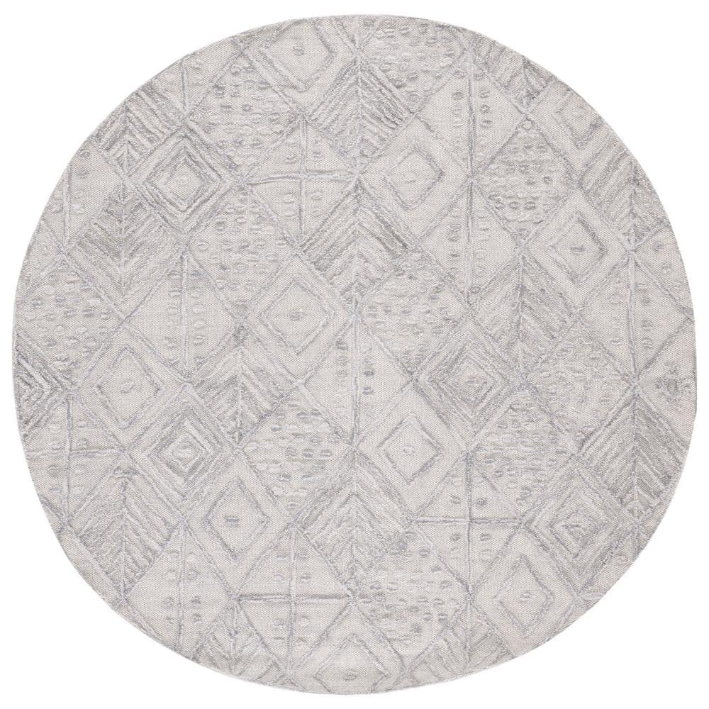 SAFAVIEH Textual Gray 6 ft. x 6 ft. Native American Round Area Rug ...
